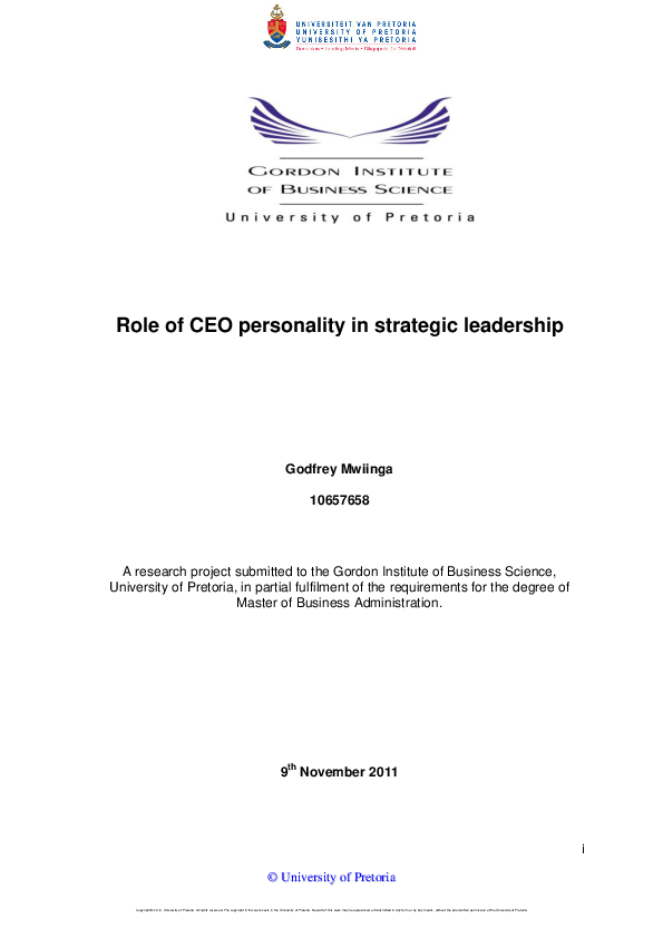 (PDF) Role of CEO personality in strategic leadership