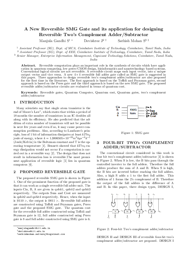 (PDF) A New Reversible SMG Gate and Its Application for Designing Two’s ...