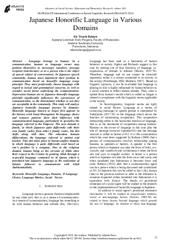(PDF) Japanese Honorific Language in Various Domains