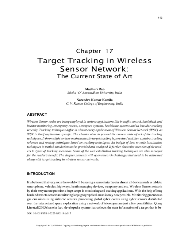 (PDF) Target Tracking in Wireless Sensor Network: The Current State of Art