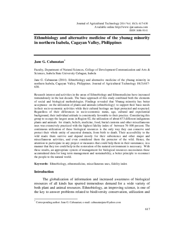 (PDF) Ethnobiology and alternative medicine of the Ybanag minority in ...