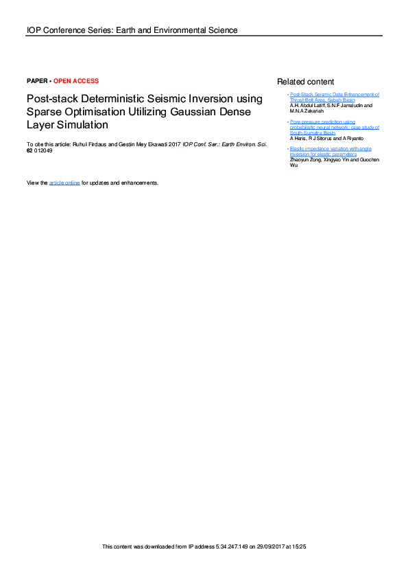 Pdf Post Stack Deterministic Seismic Inversion Using Sparse