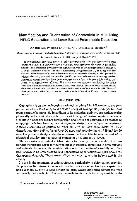 (PDF) Identification and quantitation of gentamicin in milk using HPLC ...