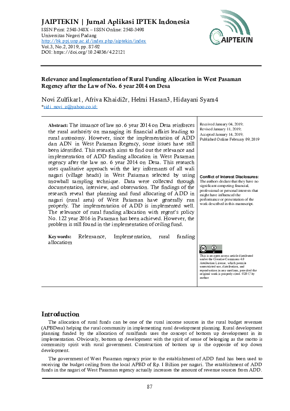 (PDF) Relevance and Implementation of Rural Funding Allocation in West ...