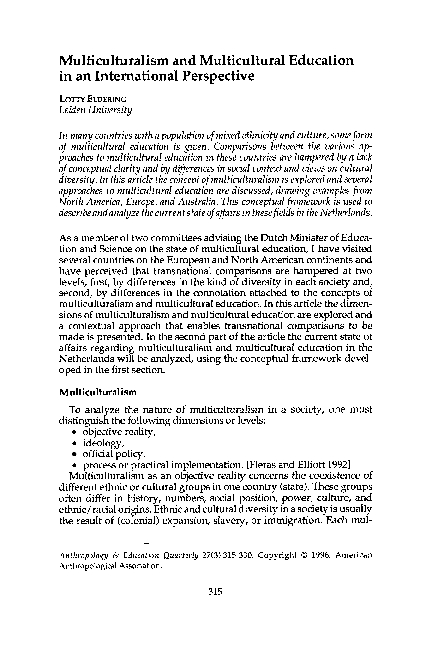 (PDF) Multiculturalism and Multicultural Education in an International Perspective