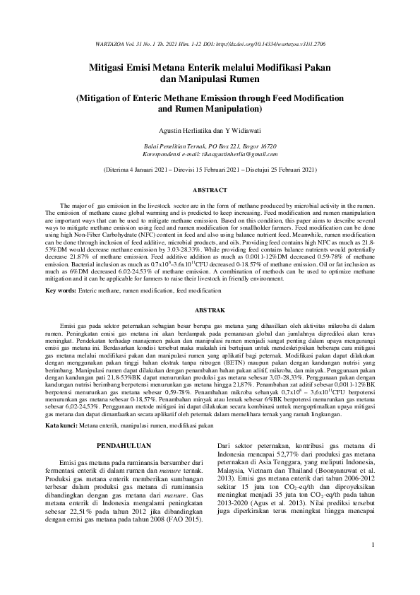 (PDF) Mitigation of Enteric Methane Emission through Feed Modification and Rumen Manipulation