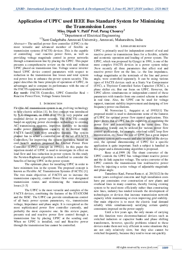 Pdf Application Of Upfc Used Ieee Bus Standard System For Minimizing The Transmission Losses Miss