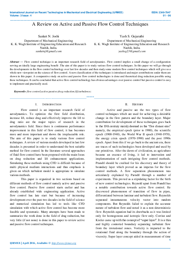 (PDF) A Review on Active and Passive Flow Control Techniques