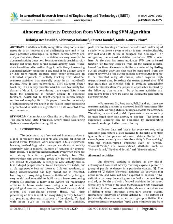 (PDF) Abnormal Activity Detection from Video using SVM Algorithm