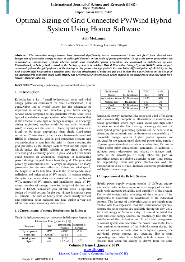 Pdf Optimal Sizing Of Grid Connected Pvwind Hybrid System Using
