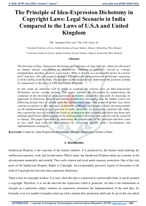 (PDF) The Principle of Idea-Expression Dichotomy in Copyright Laws ...