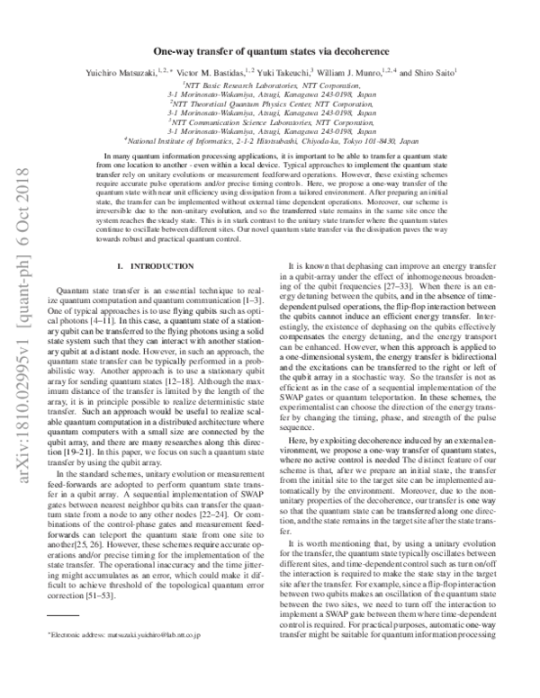 (PDF) One-way Transfer of Quantum States via Decoherence