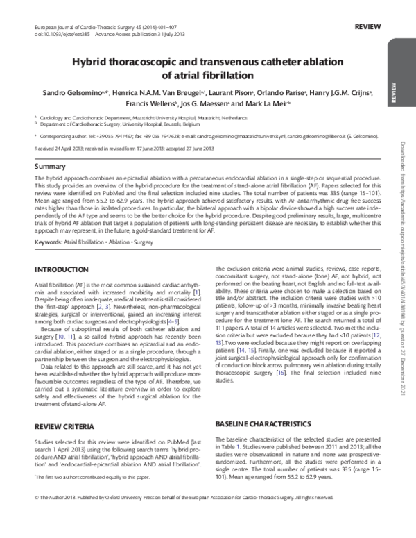 (PDF) Hybrid thoracoscopic and transvenous catheter ablation of atrial ...