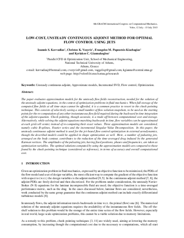 (PDF) Low-Cost, Unsteady Continuous Adjoint Method for Optimal Flow ...