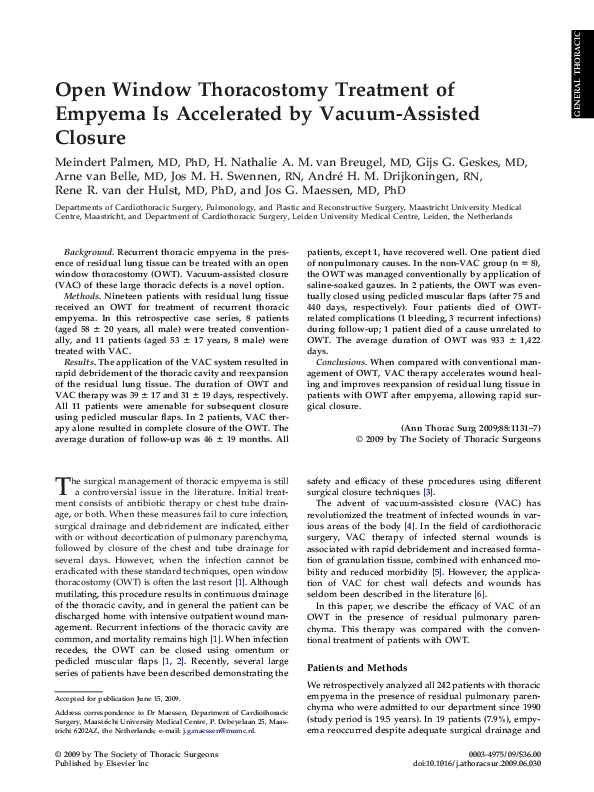 (PDF) Open Window Thoracostomy Treatment of Empyema Is Accelerated by ...