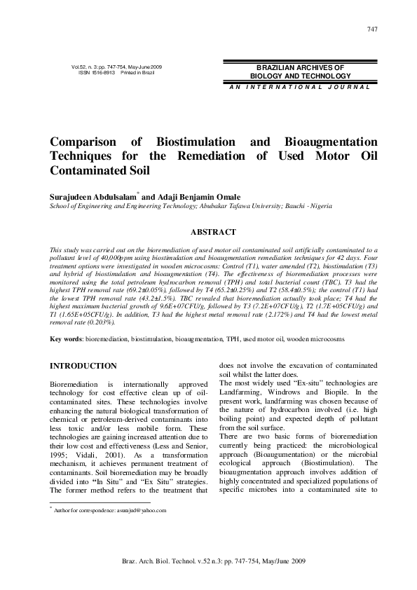 (PDF) Comparison of biostimulation and bioaugmentation techniques for ...