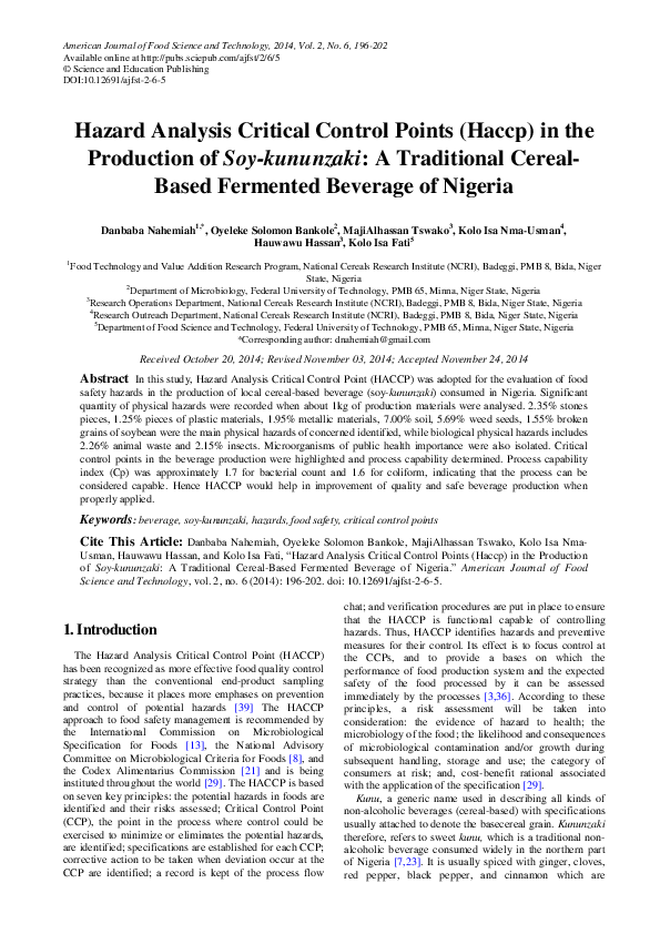 (PDF) Hazard Analysis Critical Control Points (HACCP) pada Jamu Kunyit Asam