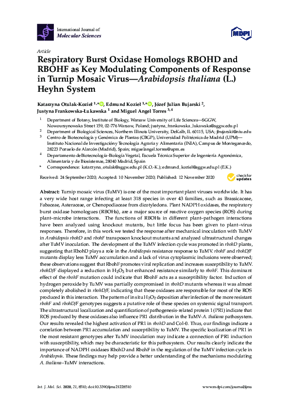 (PDF) Respiratory Burst Oxidase Homologs RBOHD and RBOHF as Key ...