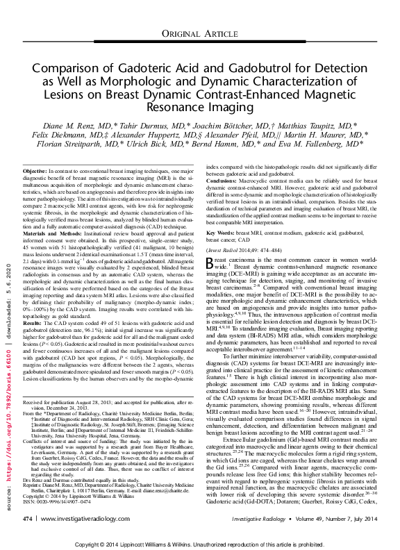 (PDF) Comparison of Gadoteric Acid and Gadobutrol for Detection as Well as Morphologic and ...