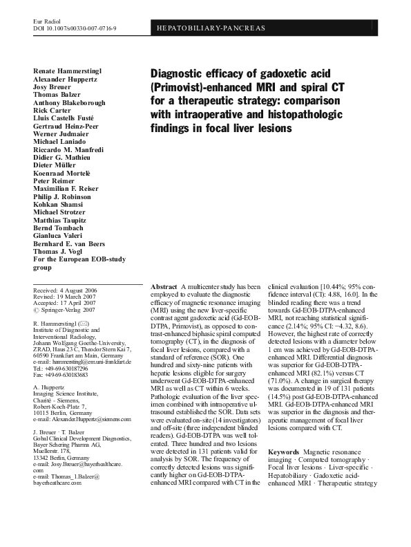 (PDF) Diagnostic efficacy of gadoxetic acid (Primovist)-enhanced MRI ...