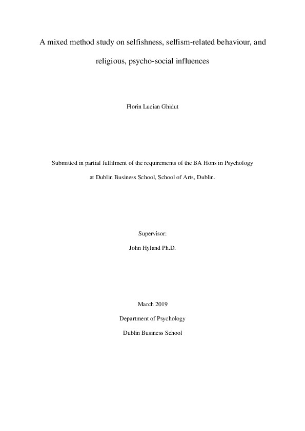(PDF) A mixed method study on selfishness, selfism-related behaviour ...