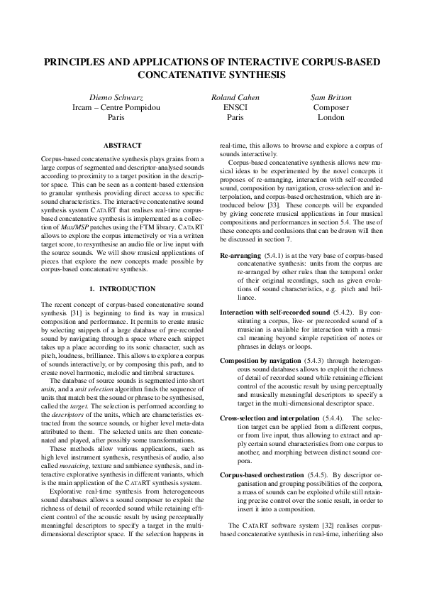 (PDF) Principles and Applications of Interactive Corpus-Based Concatenative Synthesis