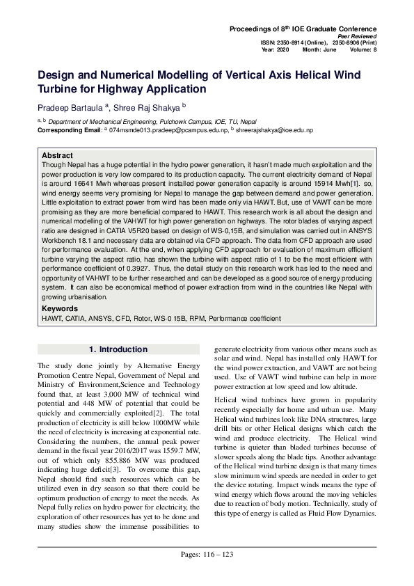 (PDF) Design and Numerical Modelling of Vertical Axis Helical Wind ...
