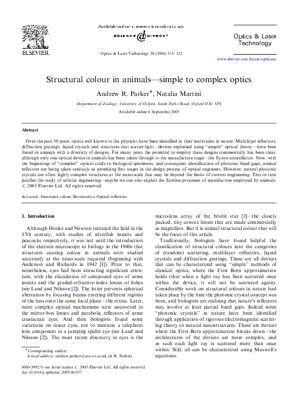 (PDF) Structural colour in animals--simple to complex optics