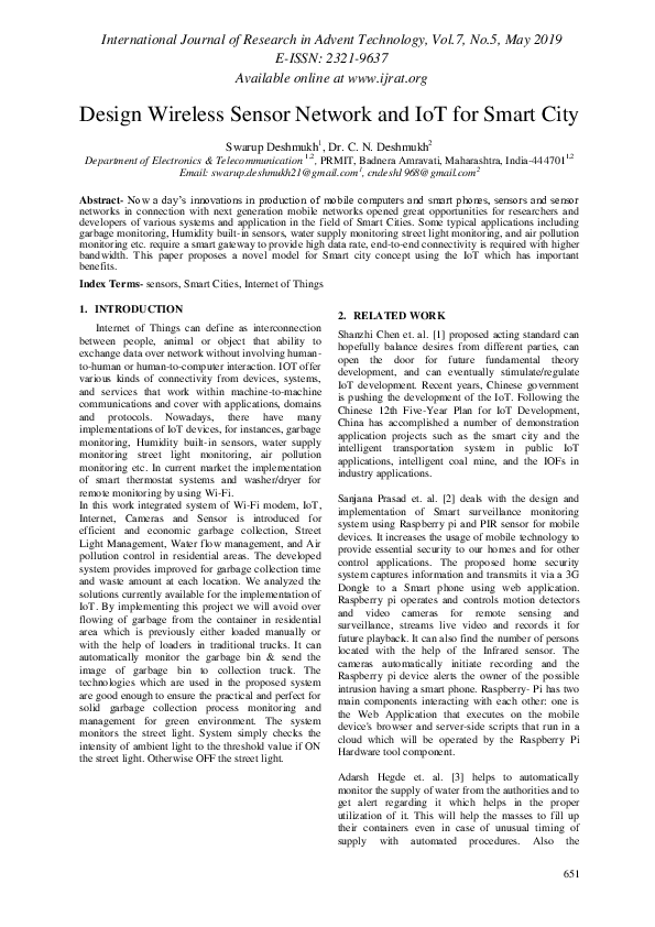 Pdf Design Wireless Sensor Network And Iot For Smart City