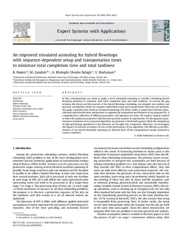 Pdf An Improved Simulated Annealing For Hybrid Flowshops With Sequence Dependent Setup And