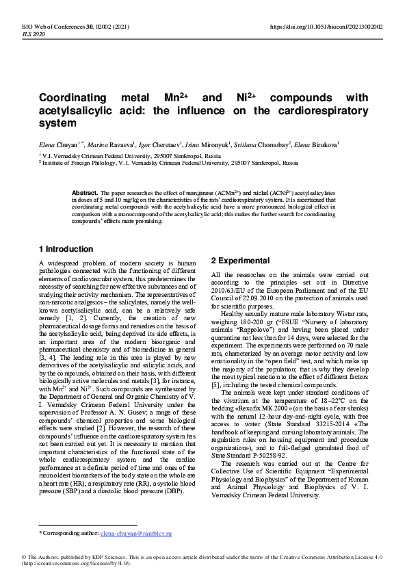 (PDF) Coordinating metal Mn2+ and Ni2+ compounds with acetylsalicylic ...