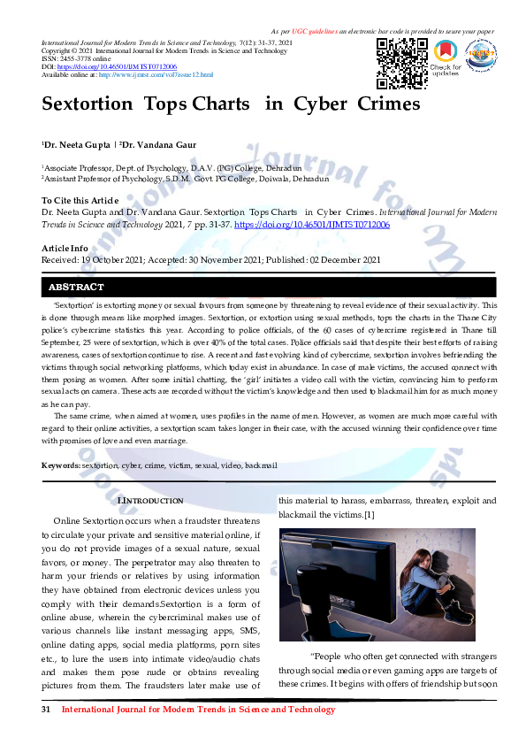 (PDF) Sextortion Tops Charts in Cyber Crimes