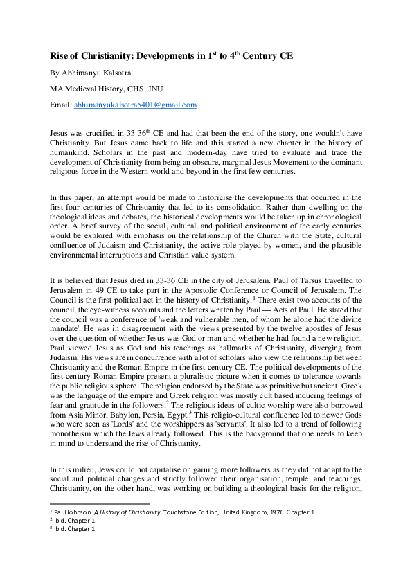 (PDF) Rise of Christianity: Developments in 1st to 4th Century CE