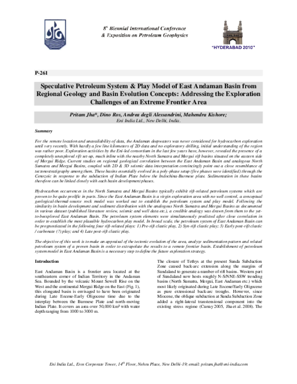 (PDF) Speculative Petroleum System & Play Model of East Andaman Basin ...