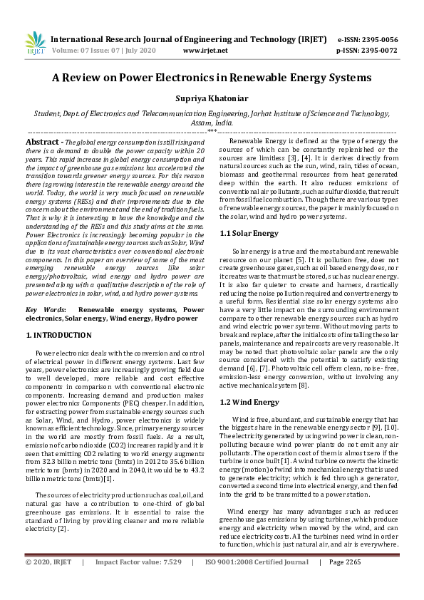 (PDF) A Review on Power Electronics in Renewable Energy Systems