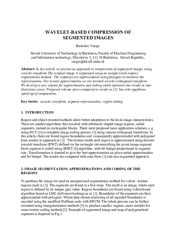 Pdf Wavelet Based Compression Of Segmented Images