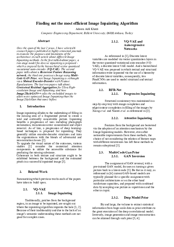 (DOC) Finding out the most efficient Image Inpainting Algorithm
