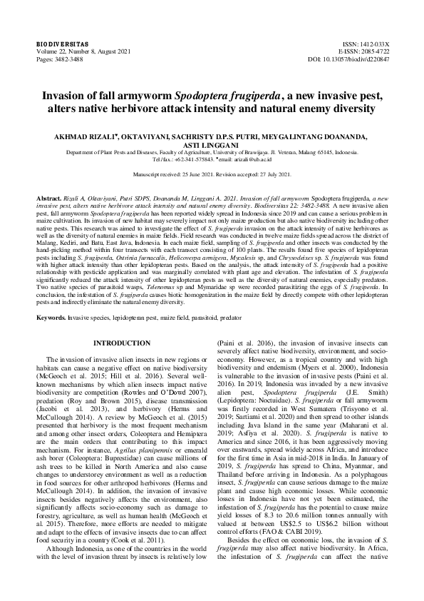 (PDF) Invasion of fall armyworm Spodoptera frugiperda, a new invasive ...