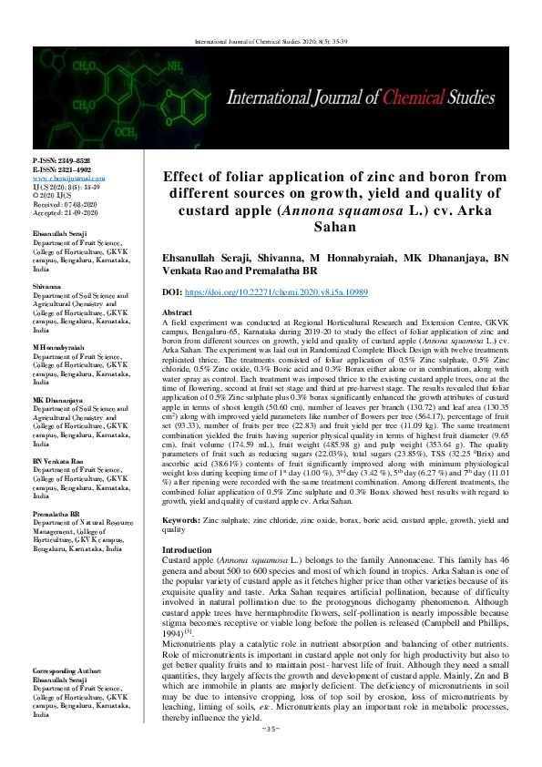Pdf Effect Of Foliar Application Of Zinc And Boron From Different