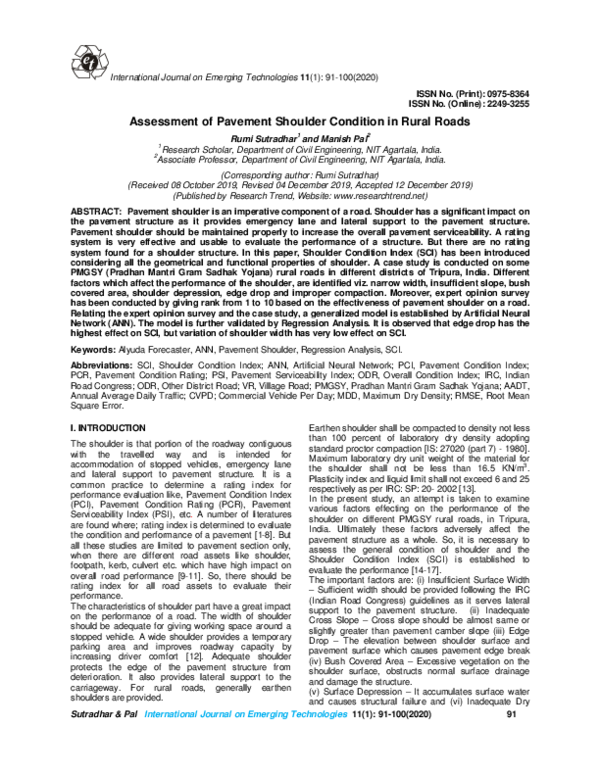 (PDF) Assessment of Pavement Shoulder Condition in Rural Roads