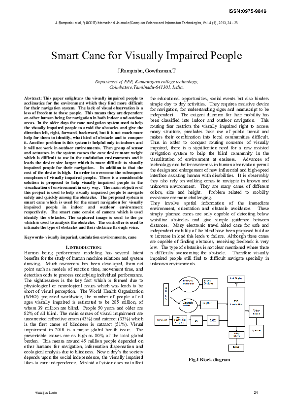 (PDF) Smart cane for visually impaired people