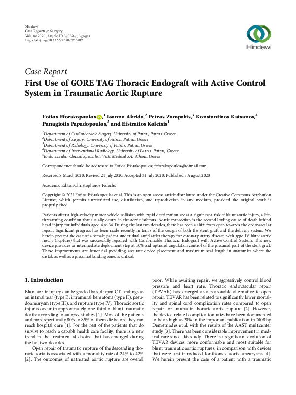 (PDF) First Use of GORE TAG Thoracic Endograft with Active Control ...