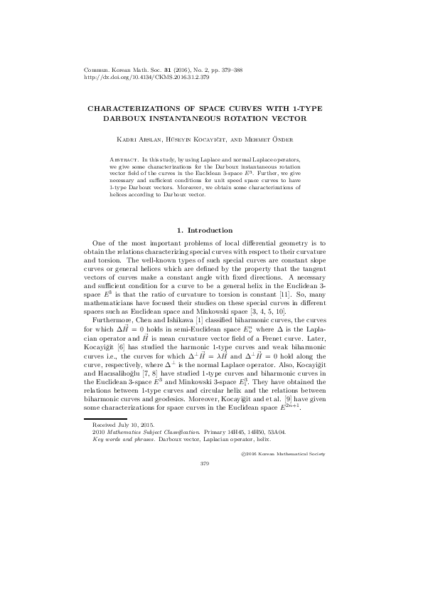 Pdf Characterizations Of Space Curves With 1 Type Darboux Instantaneous Rotation Vector