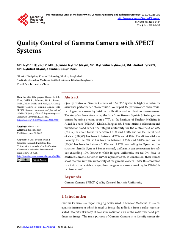 (PDF) Quality Control of Gamma Camera with SPECT Systems