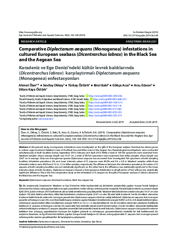 (PDF) Comparative Diplectanum aequans (Monogenea) infestations in ...
