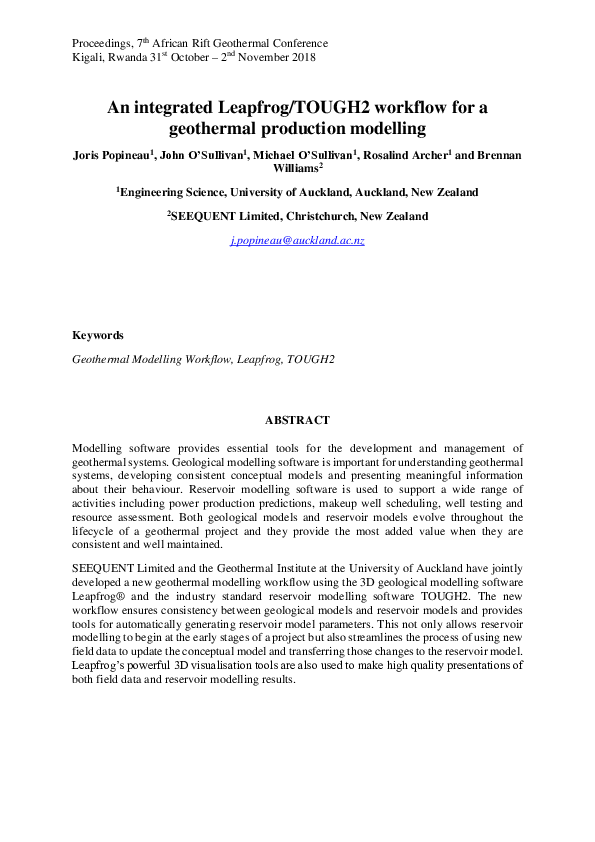 (PDF) An integrated Leapfrog/TOUGH2 workflow for a geothermal ...