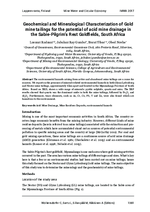 (PDF) Geochemical and Mineralogical Characterization of Gold Mine ...