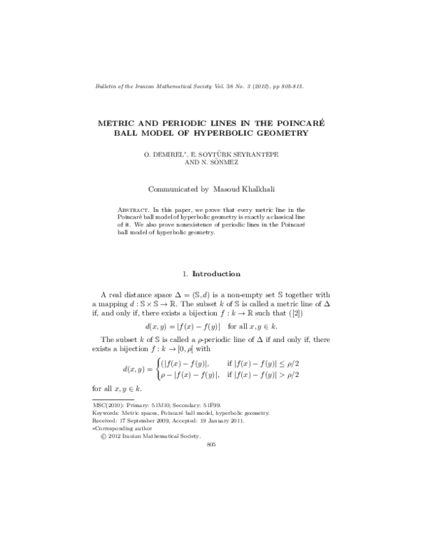 (PDF) Metric and periodic lines in the Poincaré ball model of ...
