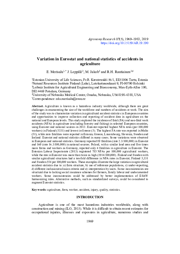 (PDF) Variation in Eurostat and national statistics of accidents in ...