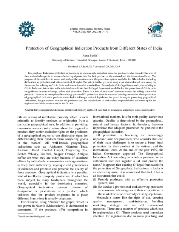 (PDF) Protection of Geographical Indication Products from Different ...